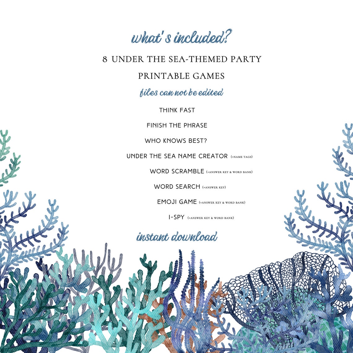 Under the Sea Party Games for Kids Printable, Under the Sea Printable ...