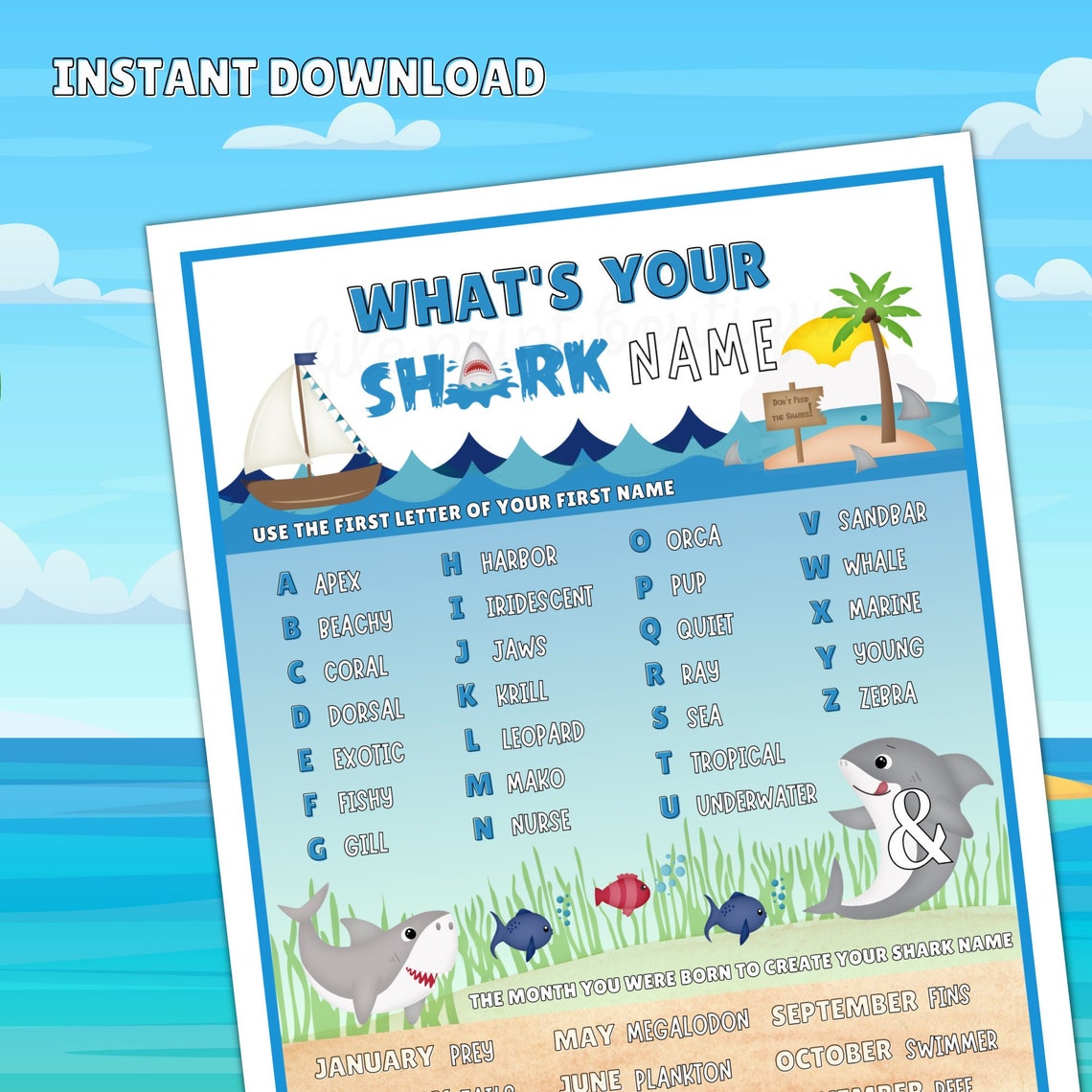 Whats Your Shark Name Printable Shark Name Creator Printable - Etsy
