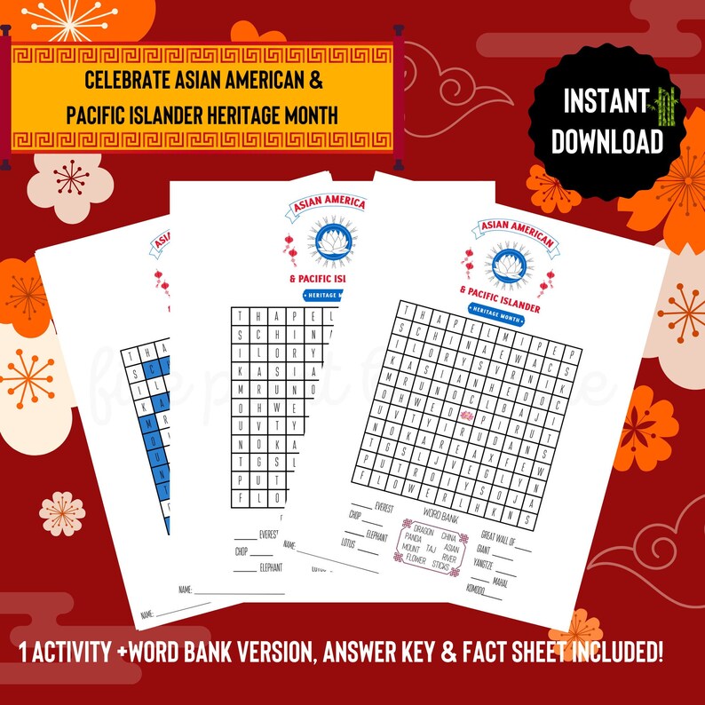 AAPI Heritage Month Printable Activity AAPI Printable Word - Etsy