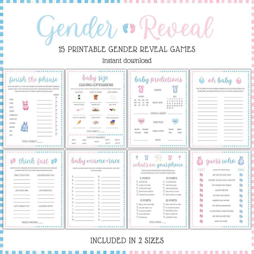 Gender Reveal Printable Games Gender Reveal Bundle Gender - Etsy