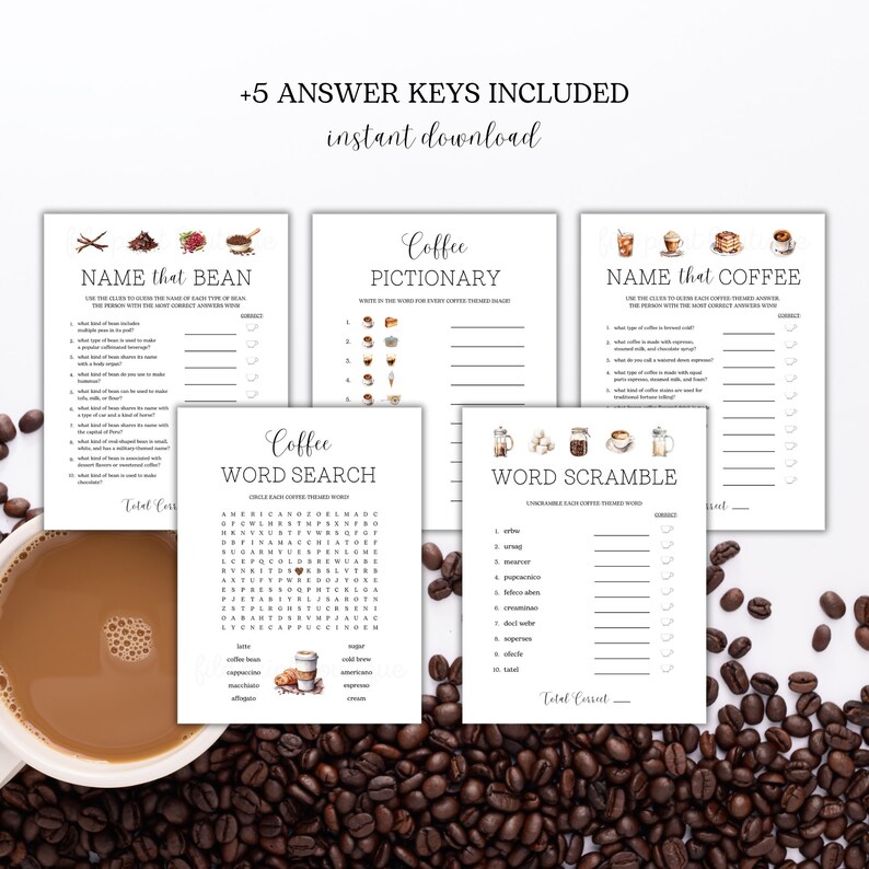 Coffee Party Games Printable: Minimalist Activity Bundle (digital ...
