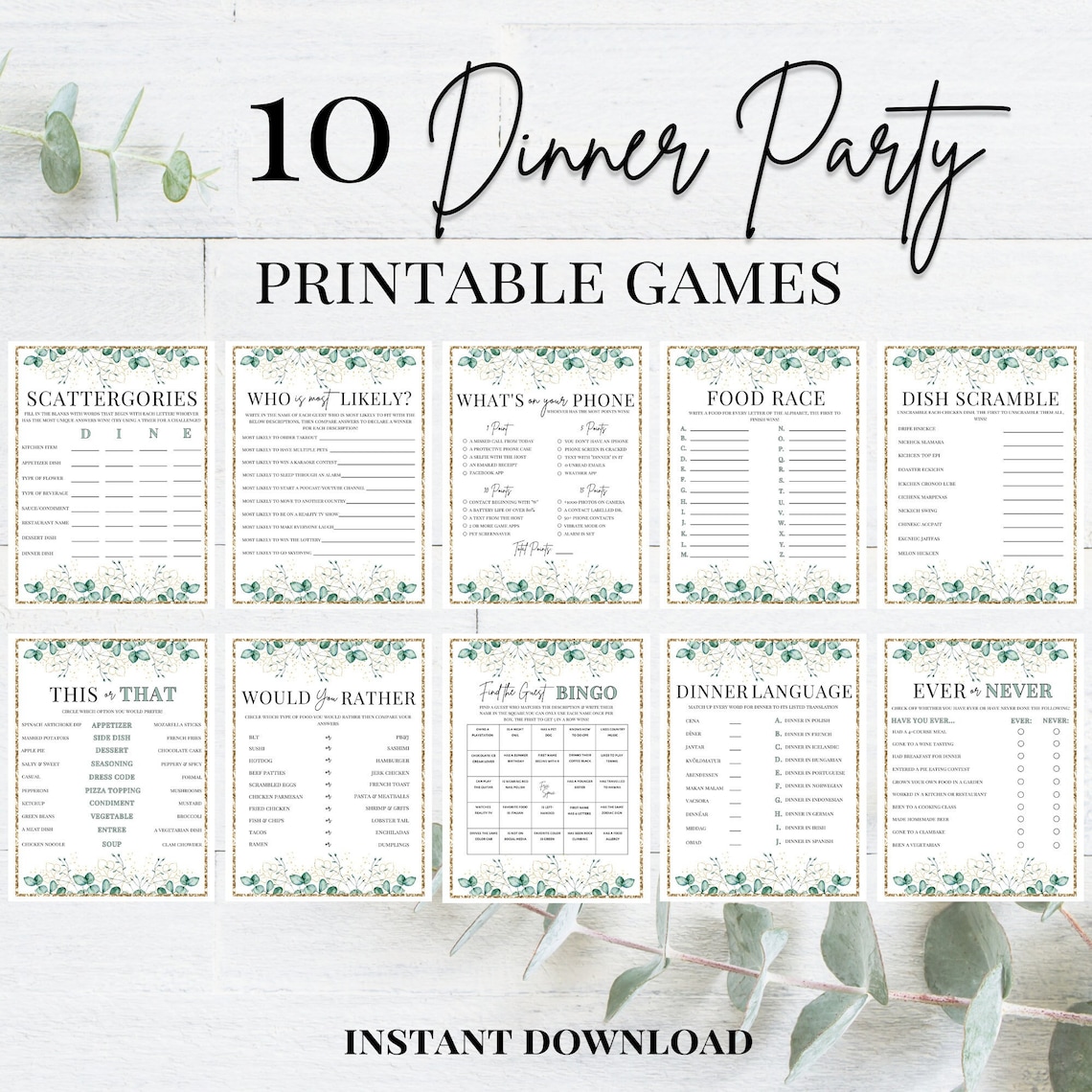 Dinner Party Games Printable Dinner Party Activities - Etsy