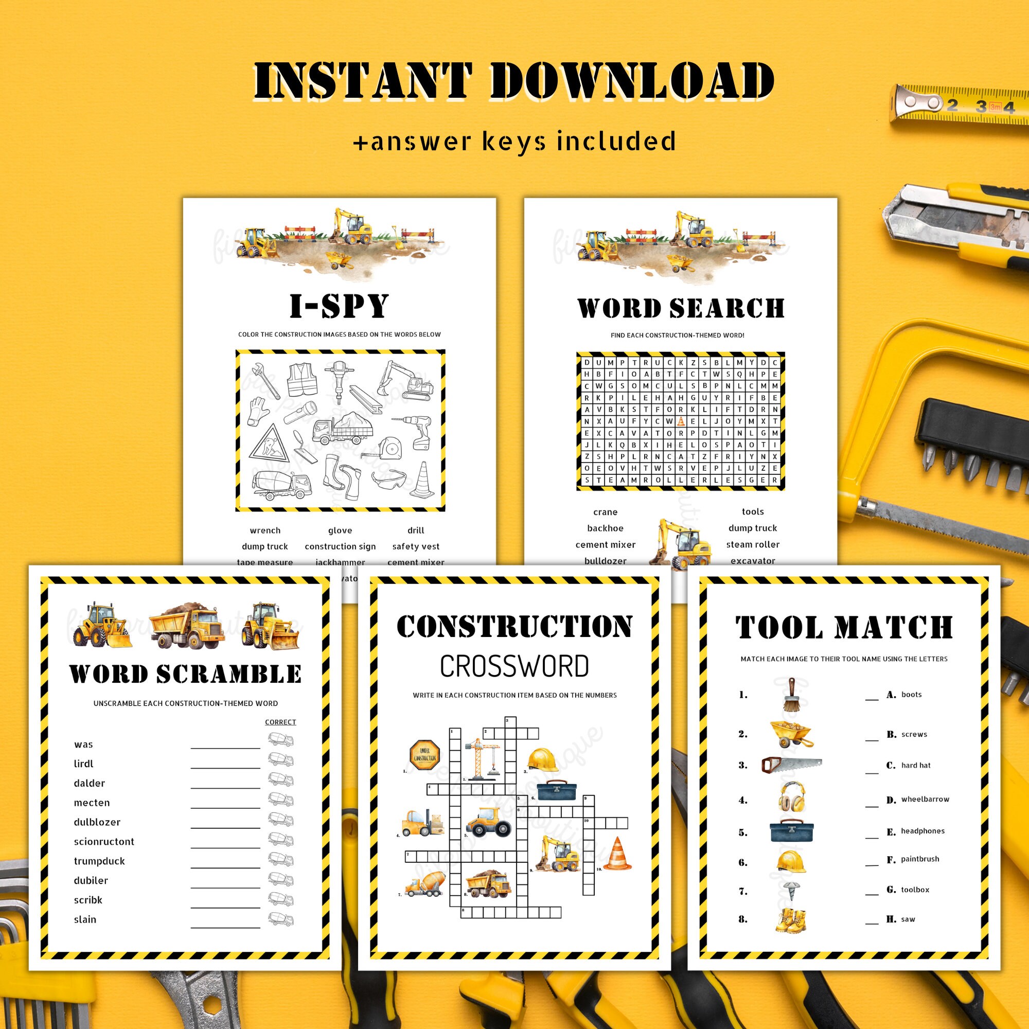 Construction Party Games Printable: Kids Birthday Activities (digital ...