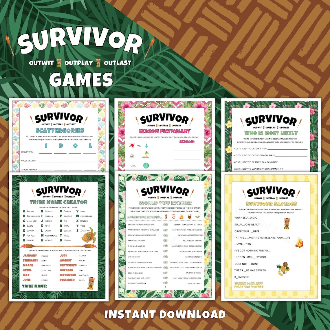 Survivor Party Games Printable Survivor Games Survivor - Etsy