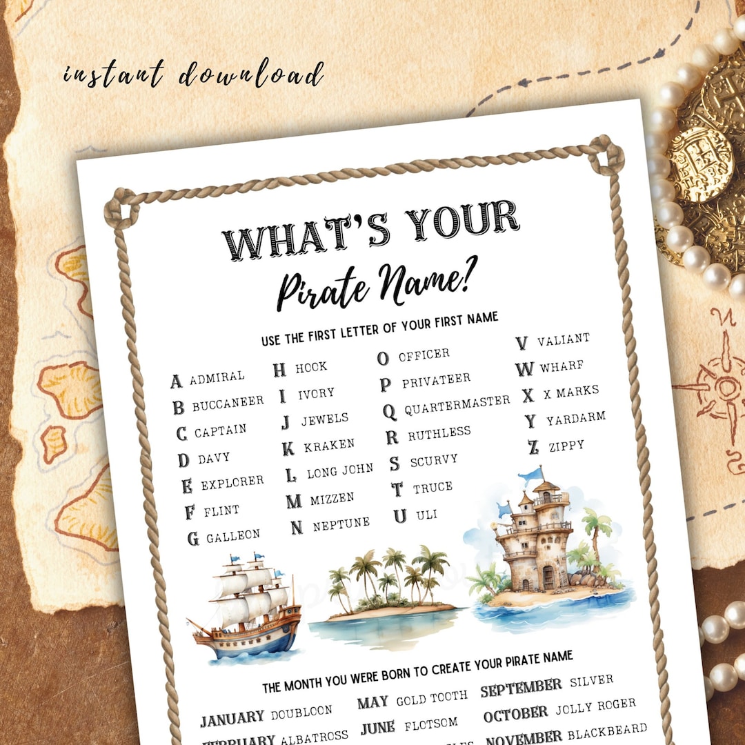 What's Your Pirate Name, Pirate Name Creator Printable, Printable ...