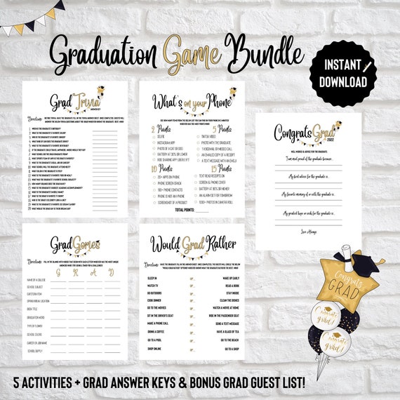 Graduation Party Game Bundle Gold Graduation Games - Etsy