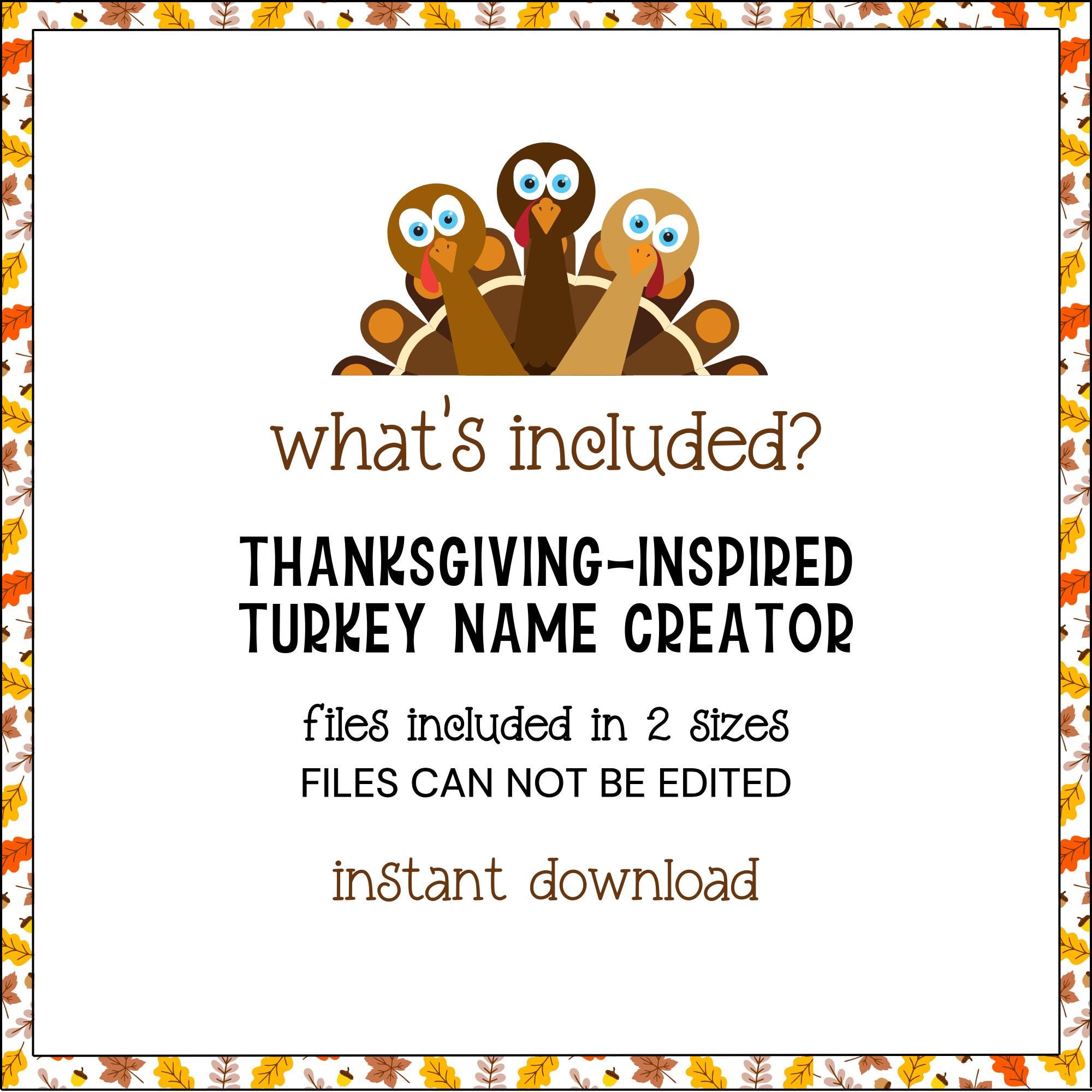 Turkey Name Creator Printable, Thanksgiving Name Creator, Fun ...