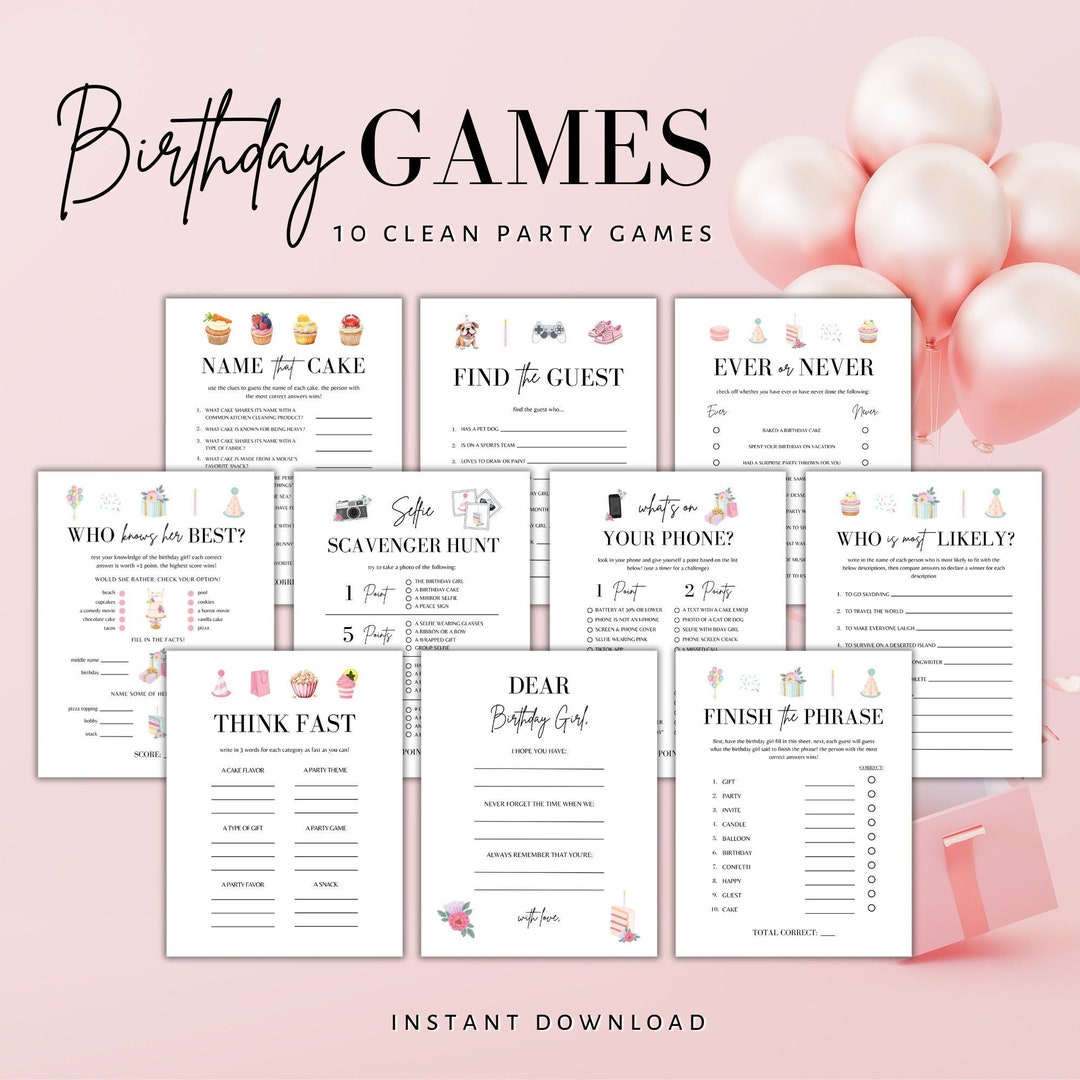 Printable Birthday Party Game Bundle: 10 Fun Activities (digital ...