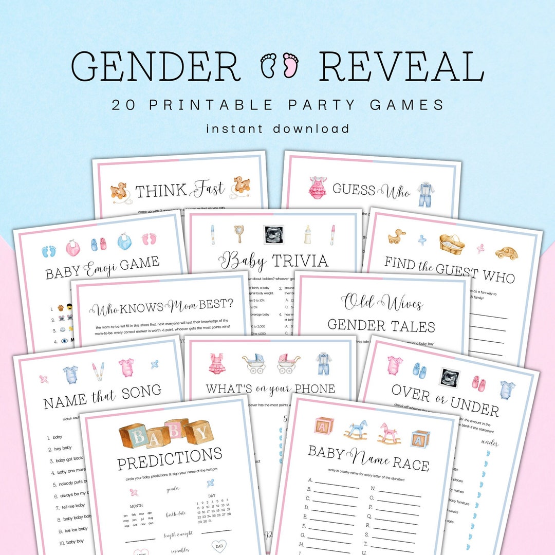 Gender Reveal Party Games, Printable Gender Reveal Activities, Gender Reveal Party, Gender ...