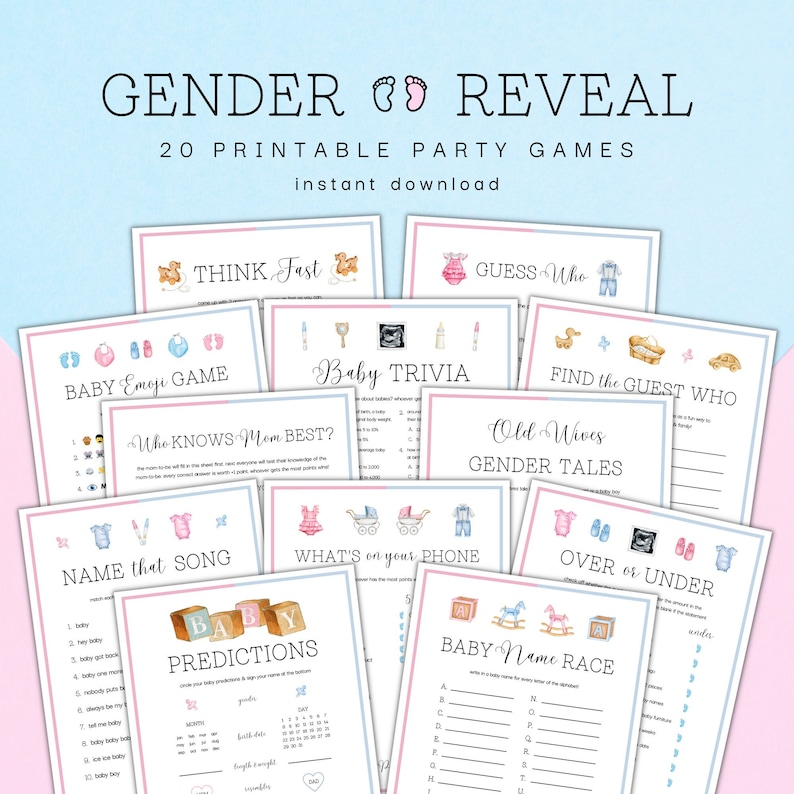 Gender Reveal Party Games, Printable Gender Reveal Activities, Gender ...