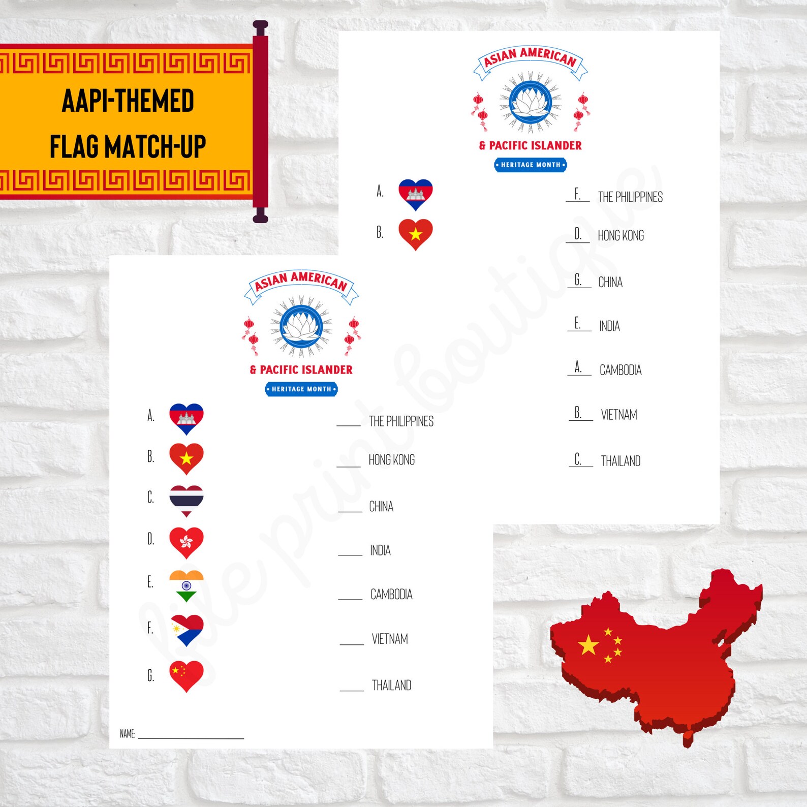 AAPI Heritage Month Printable Flag Match-up AAPI Printable - Etsy