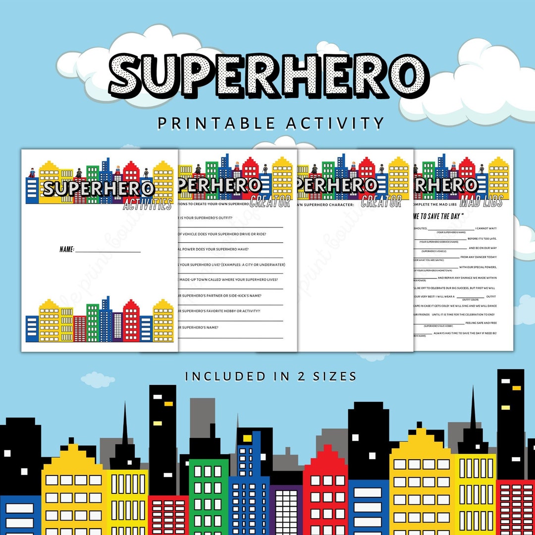 Superhero Printable Kid's Activity, Superhero Madlib, Superhero Day ...