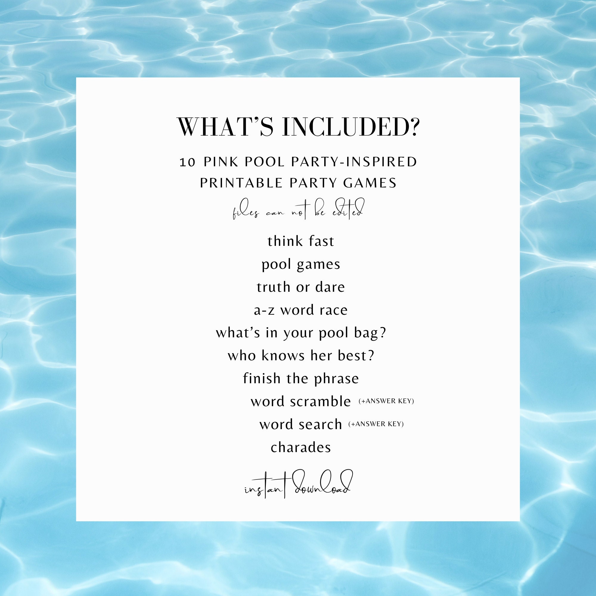 Pool Party Games Printable, Printable Pool Party Games, Pool Party Game ...