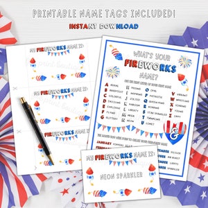 What's Your Fireworks Name Printable, Printable Fireworks Name Creator ...