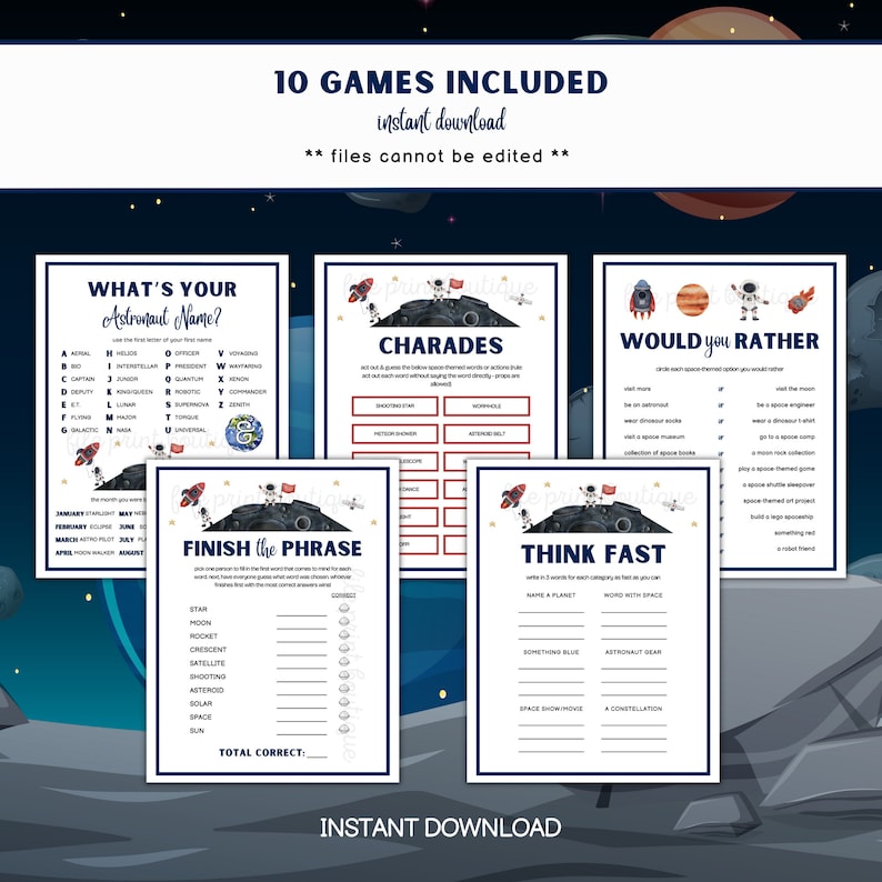 Space Printable Games, Space Birthday Games, Space Games for Kids ...