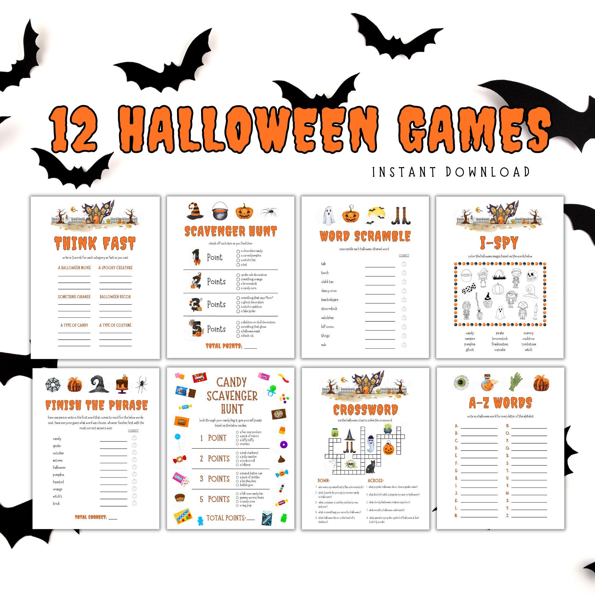 Halloween Printable Games, Halloween Game Bundle, Halloween Printable ...