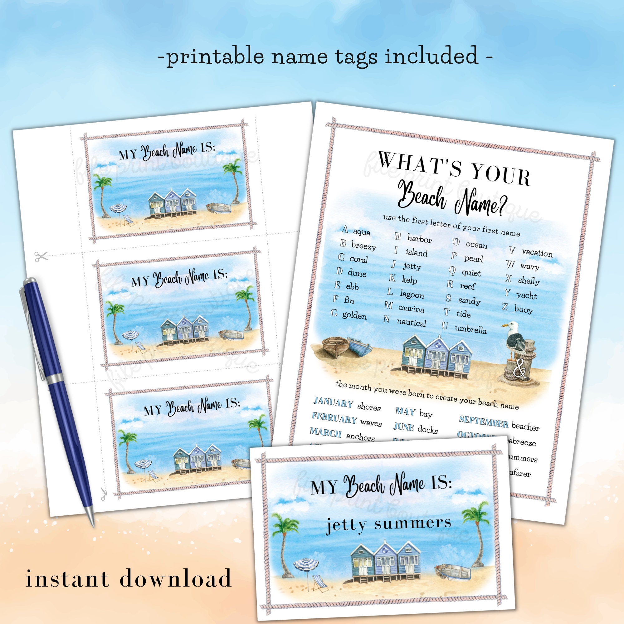 Beach Name Creator Printable: Fun Beach Party Game (digital Download ...