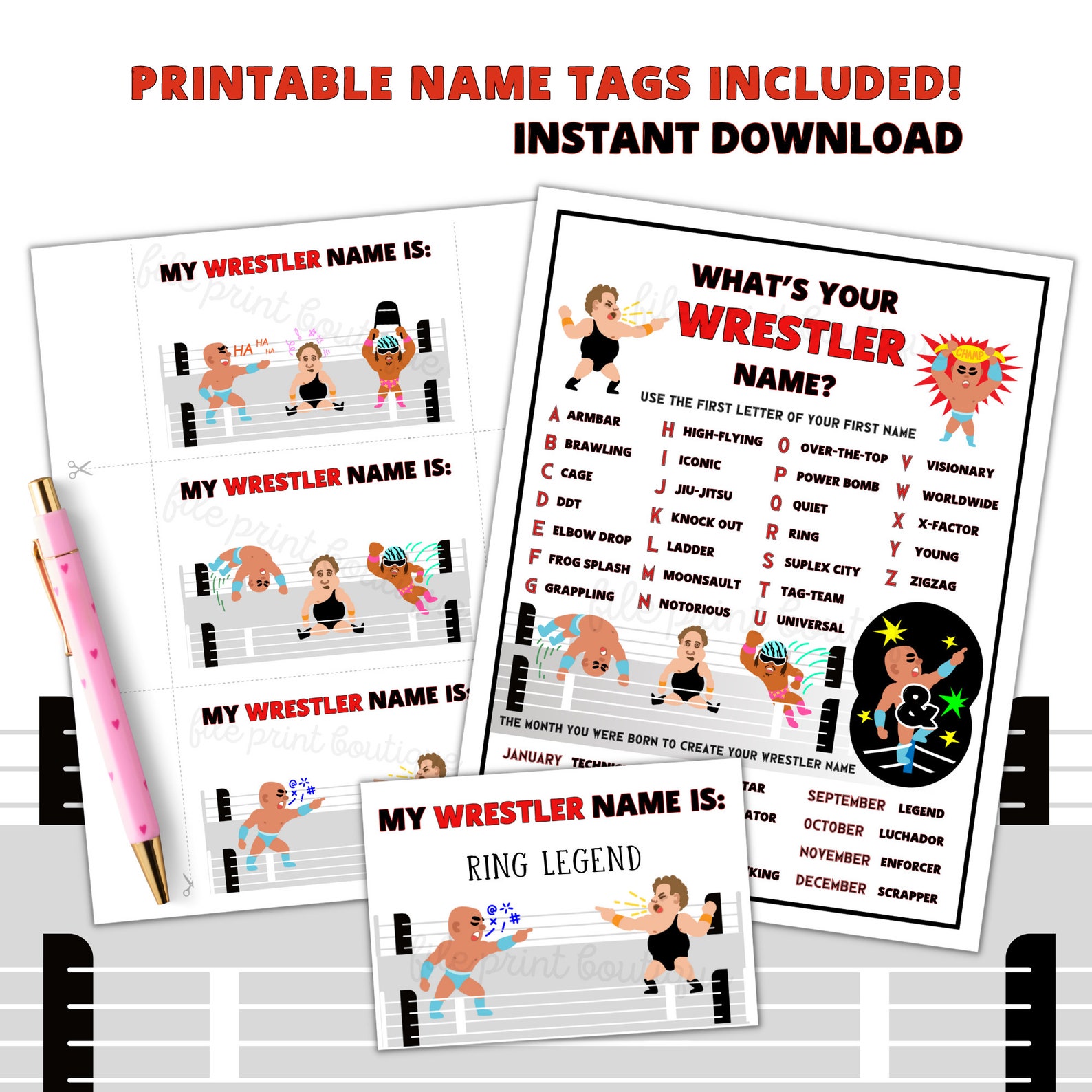 Whats Your Wrestler Name Printable, Wrestler Name Creator, Printable ...