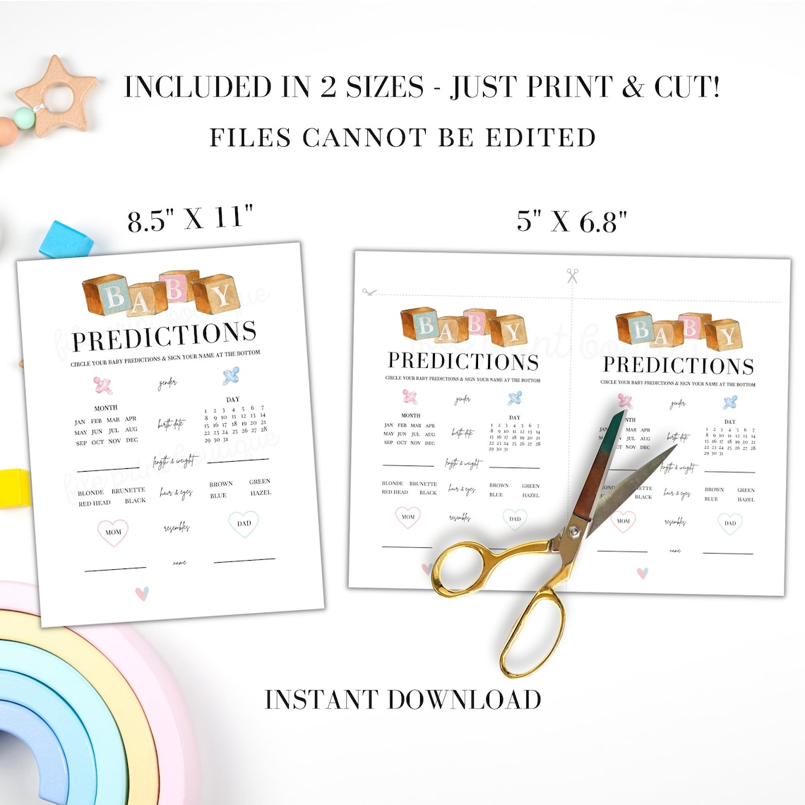 Printable Baby Predictions Game Baby Shower Game Gender - Etsy