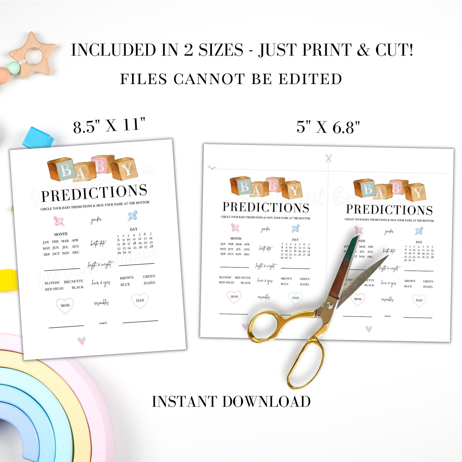 Printable Baby Predictions Game Baby Shower Game Gender - Etsy