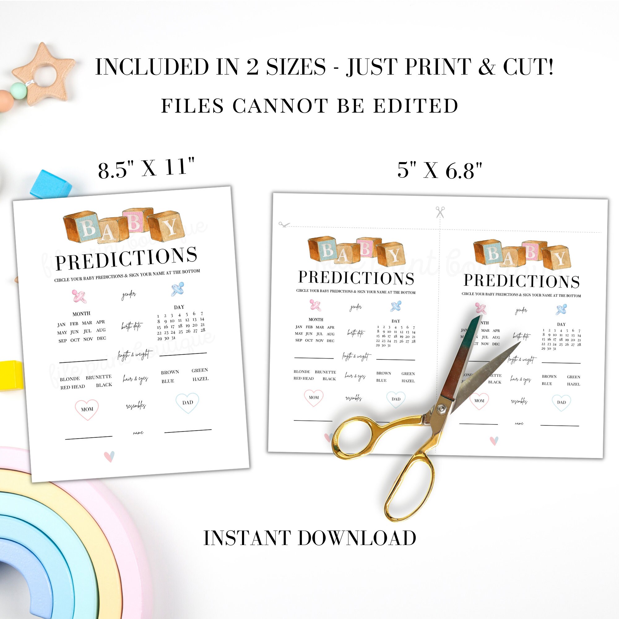 Printable Baby Predictions Game Baby Shower Game Gender - Etsy