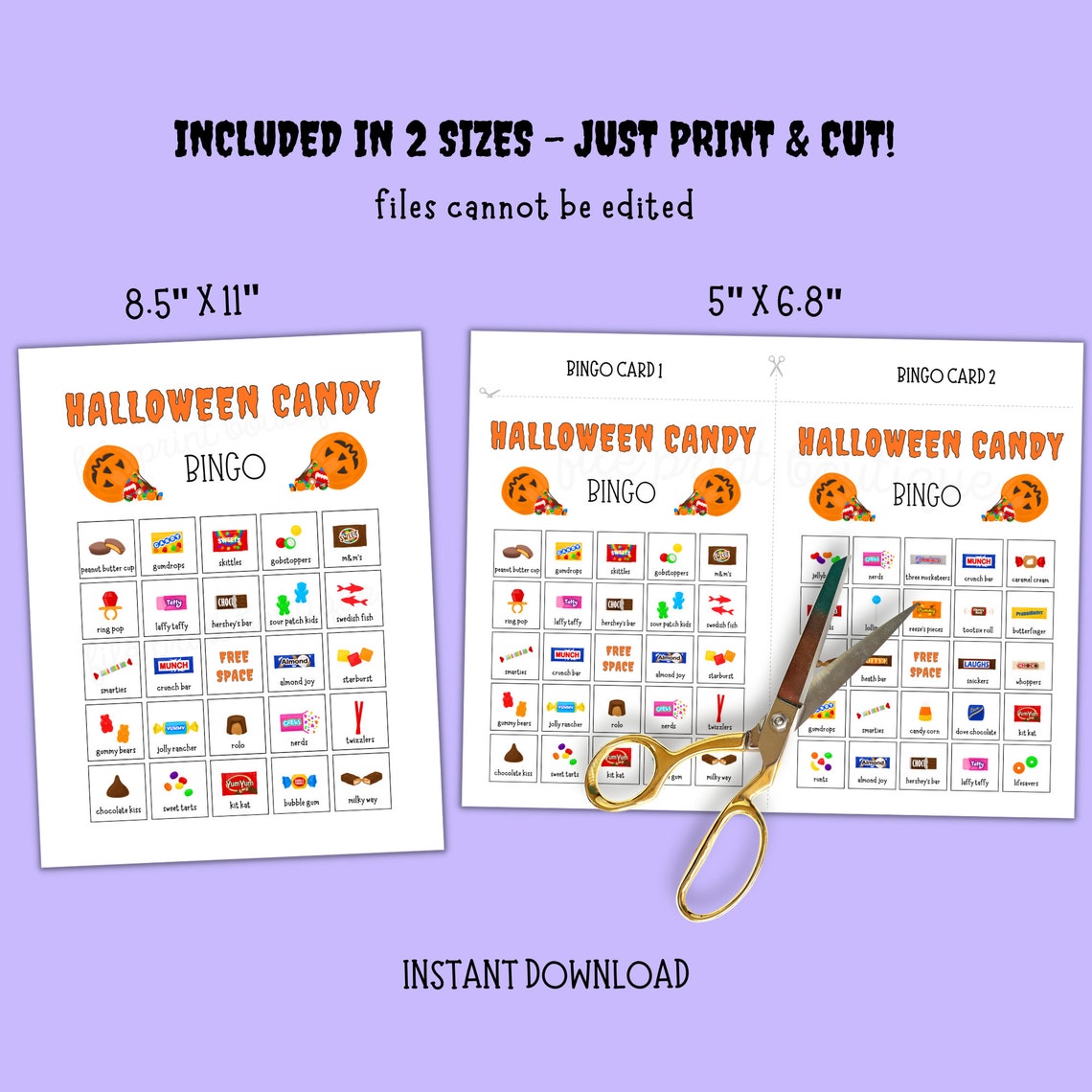 Halloween Candy Bingo Printable, Halloween Printable Bingo, Halloween ...