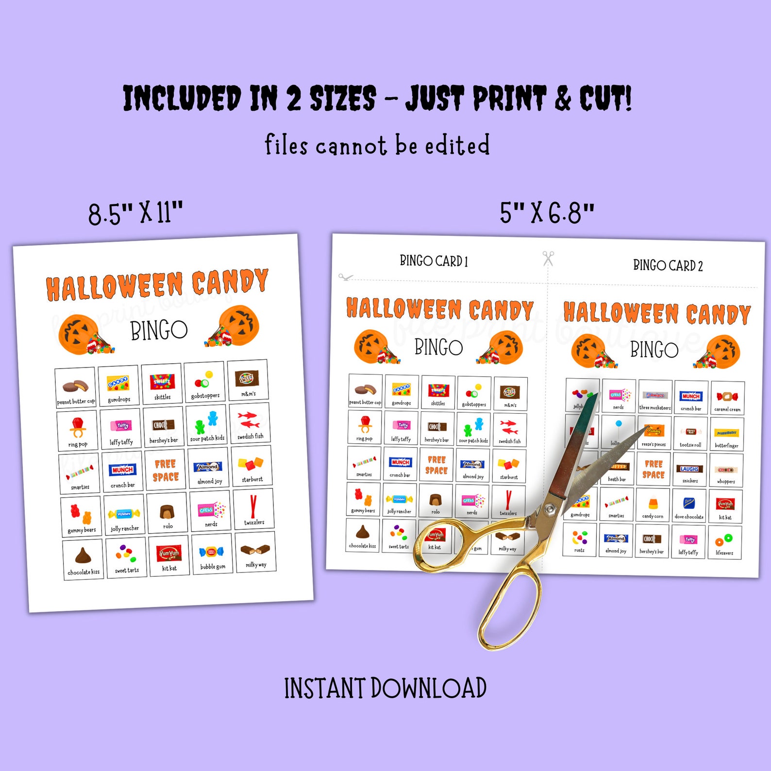 Halloween Candy Bingo Printable, Halloween Printable Bingo, Halloween ...
