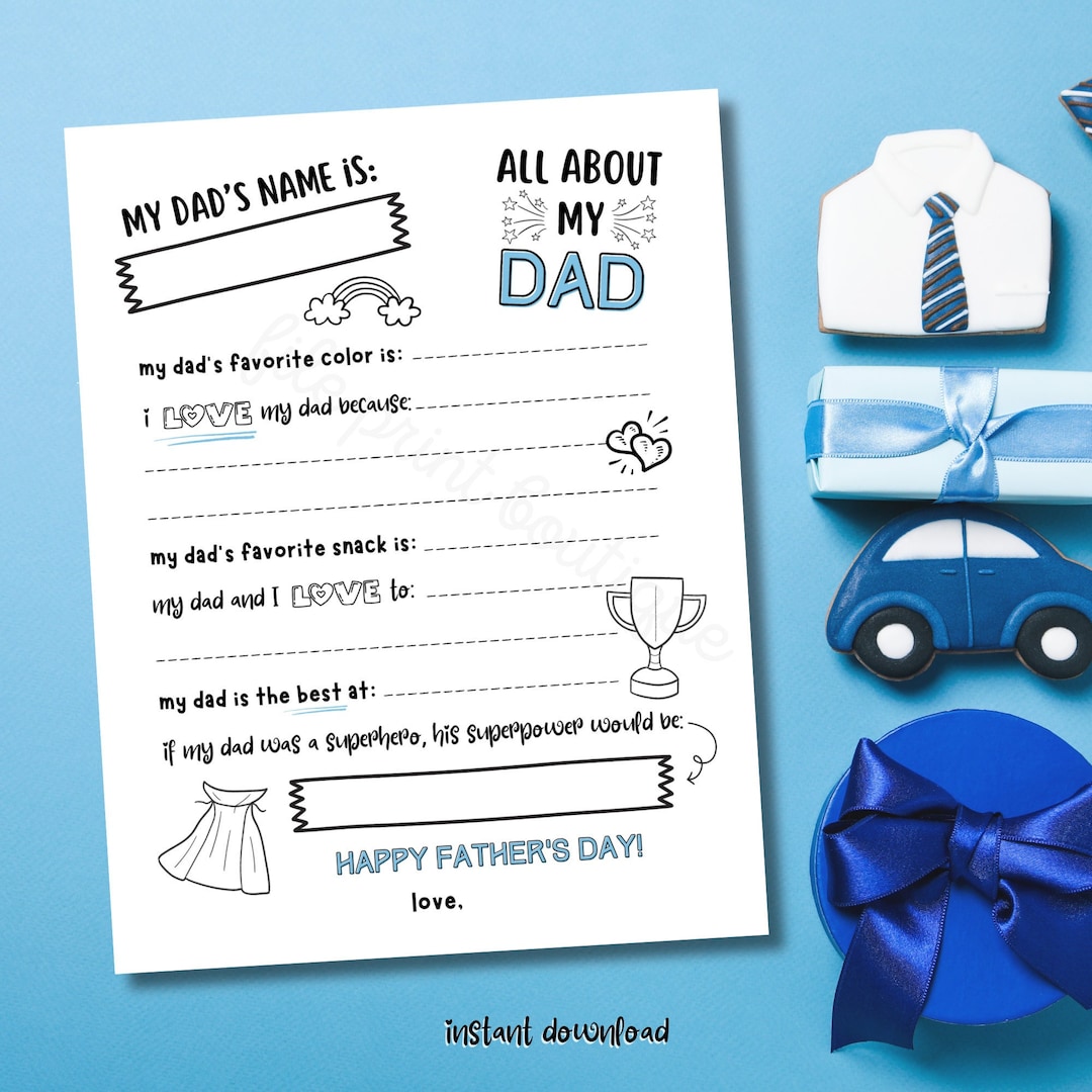 All About Dad Printable: Father's Day Kid Activity (instant Download ...