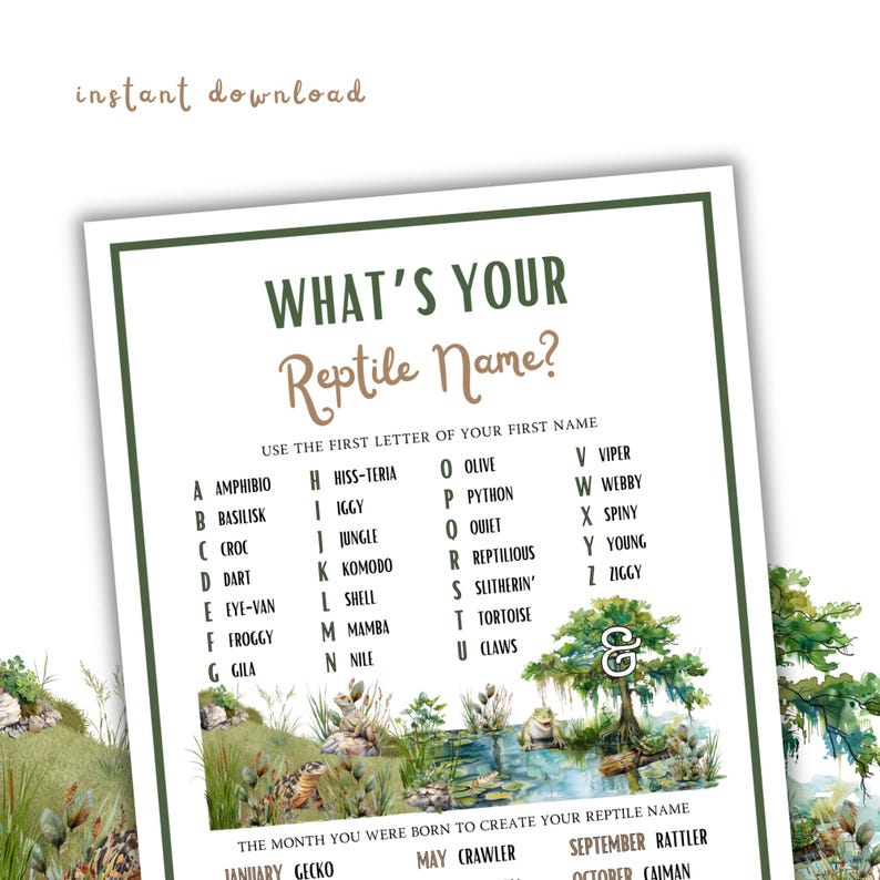 Reptile Name Creator: Printable Party Game (instant Download) - Etsy