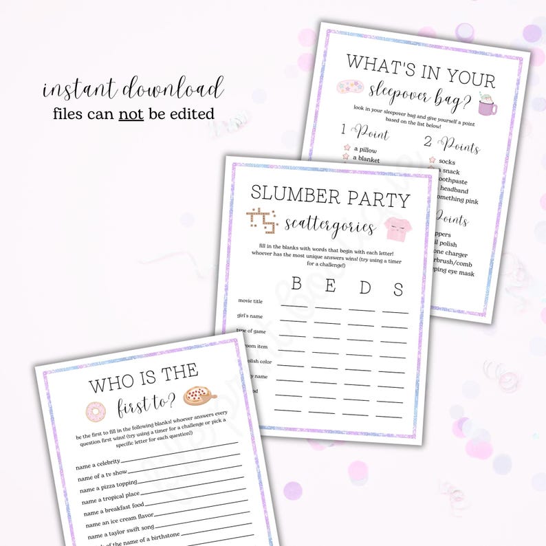 Slumber Party Games: Tween/teen Printable Bundle (digital Download) - Etsy