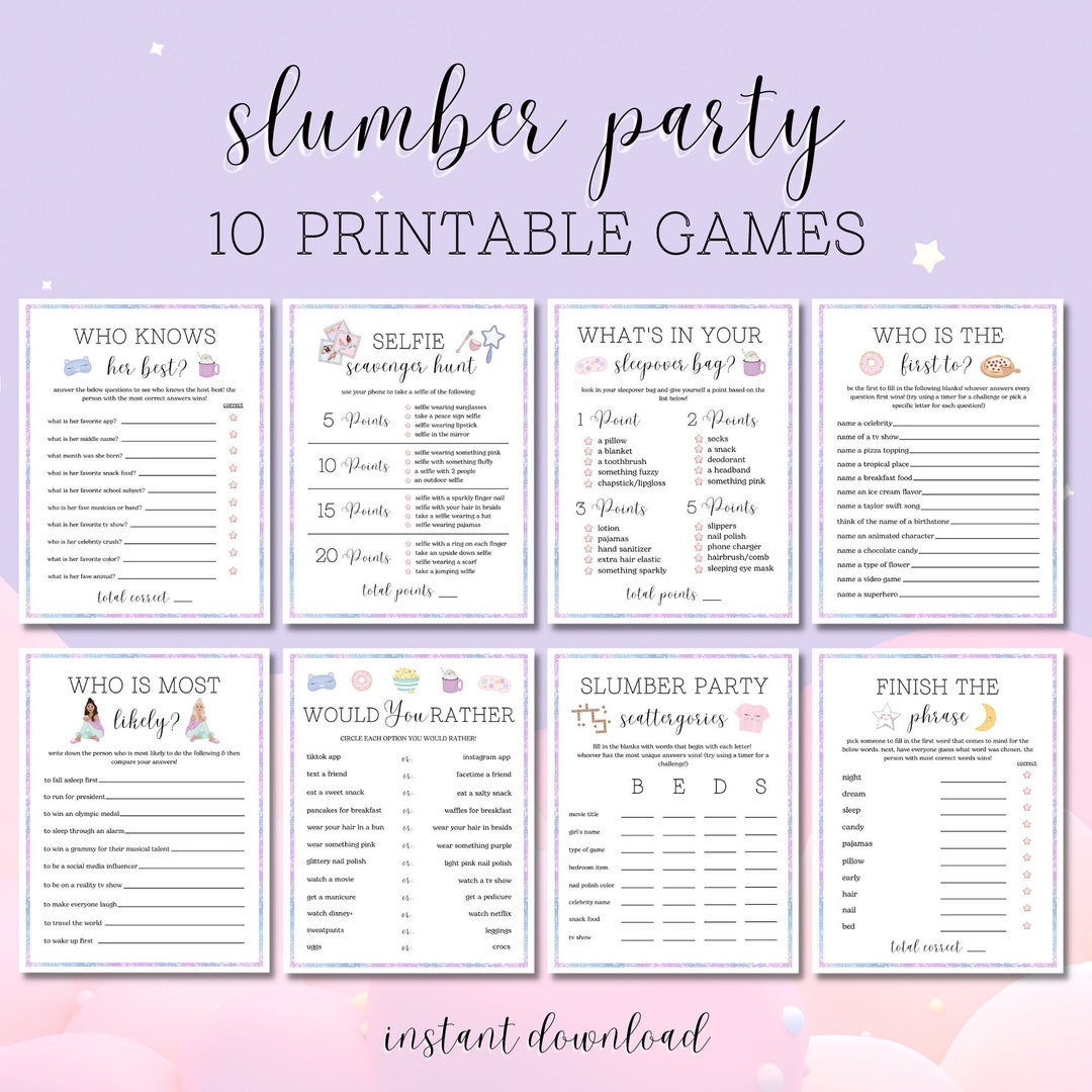 Sleepover Party Games Printable, Slumber Party Games Bundle, Tween ...