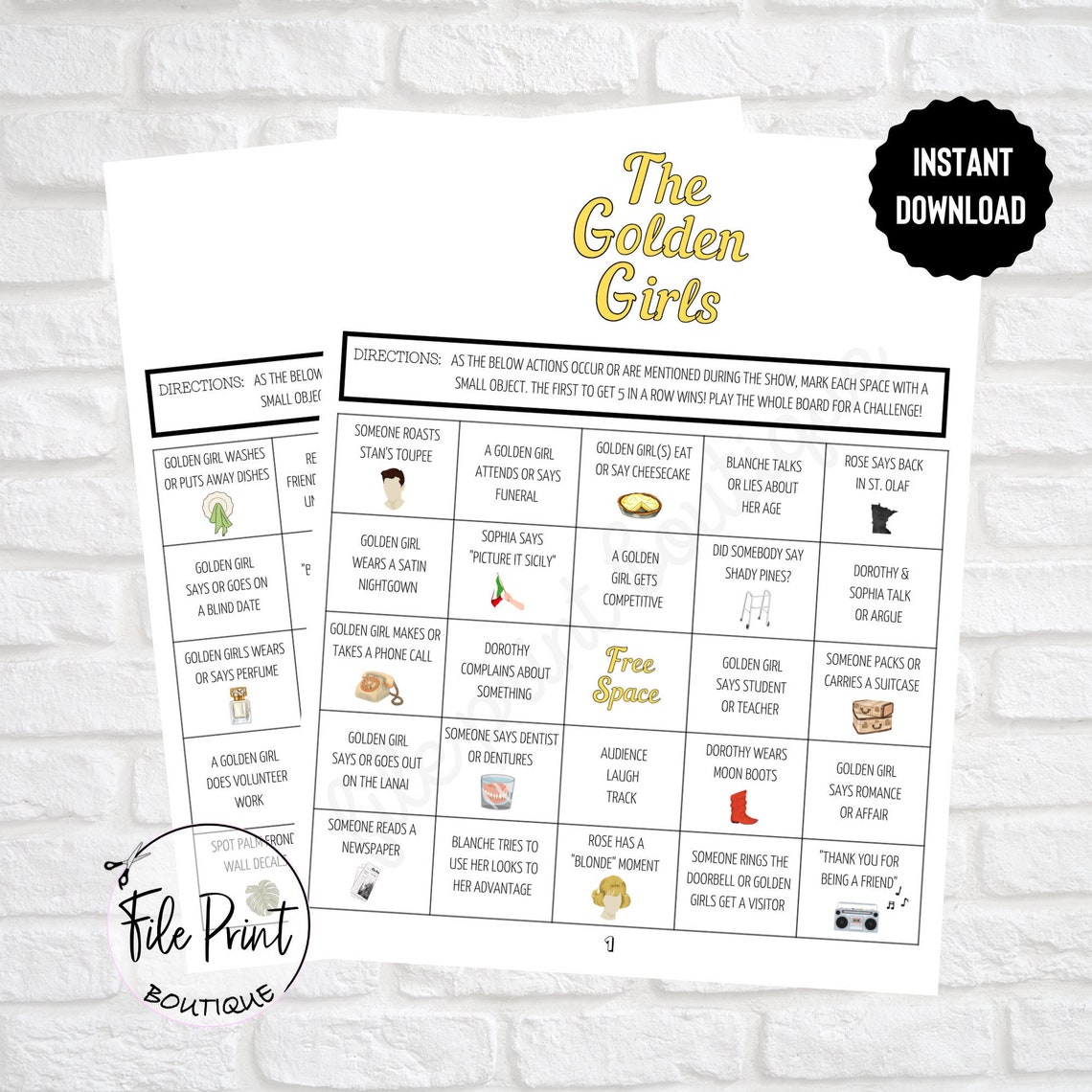 Golden Girls Inspired Printable Bingo, Golden Girls Games, Golden Girls ...