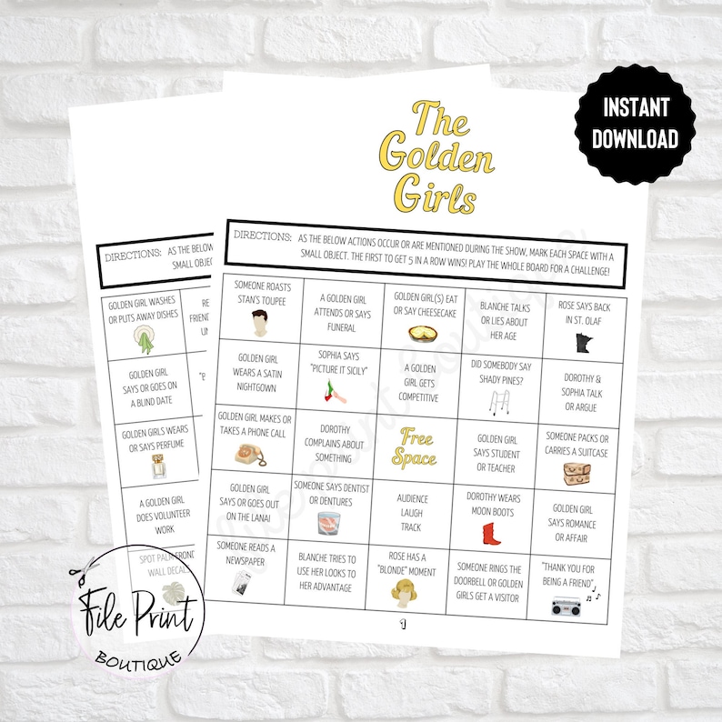 Golden Girls Inspired Printable Bingo, Golden Girls Games, Golden Girls ...