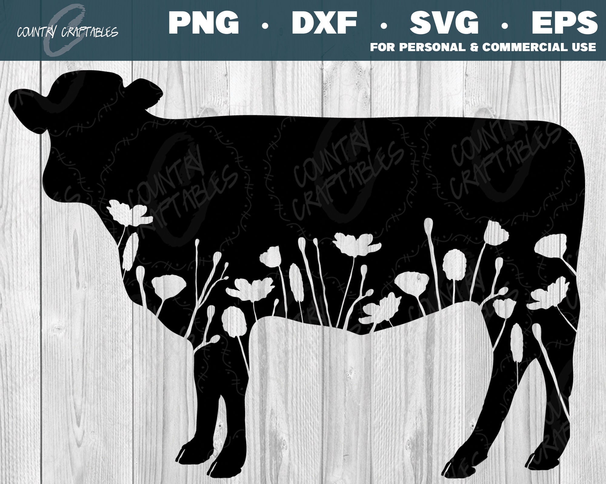 Cow Svg Floral Cow Svg Cow Silhouette Wildflower Cow Cut File