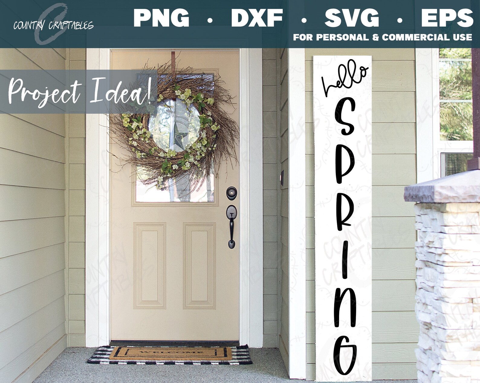 Hello Spring Vertical Sign SVG: Front Porch Decor Cut File - Etsy