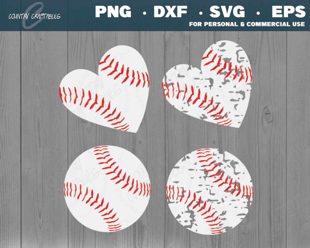 Baseball SVG Bundle: Heart Baseball, Distressed Stitches (digital ...