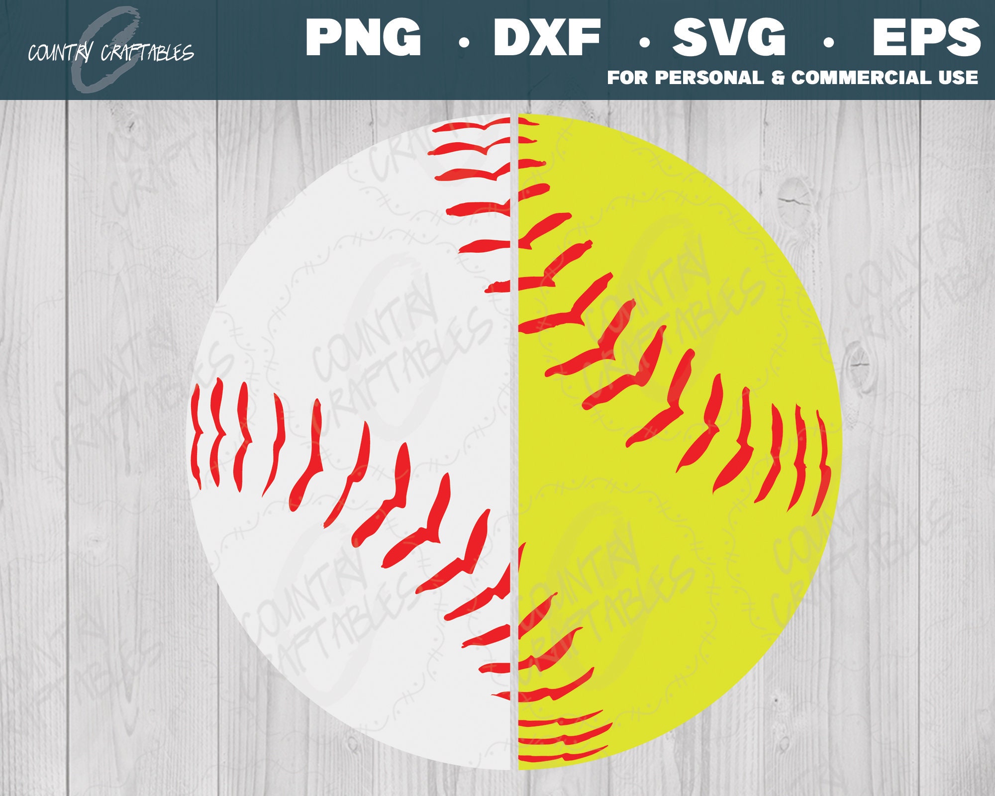 Softball SVG Split Baseball Svg Split Softball SVG Softball | Etsy