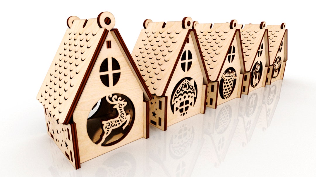 CNC Laser File Christmas Houses Set 5 Pieces Laser Cut Files Dxf, Ai ...