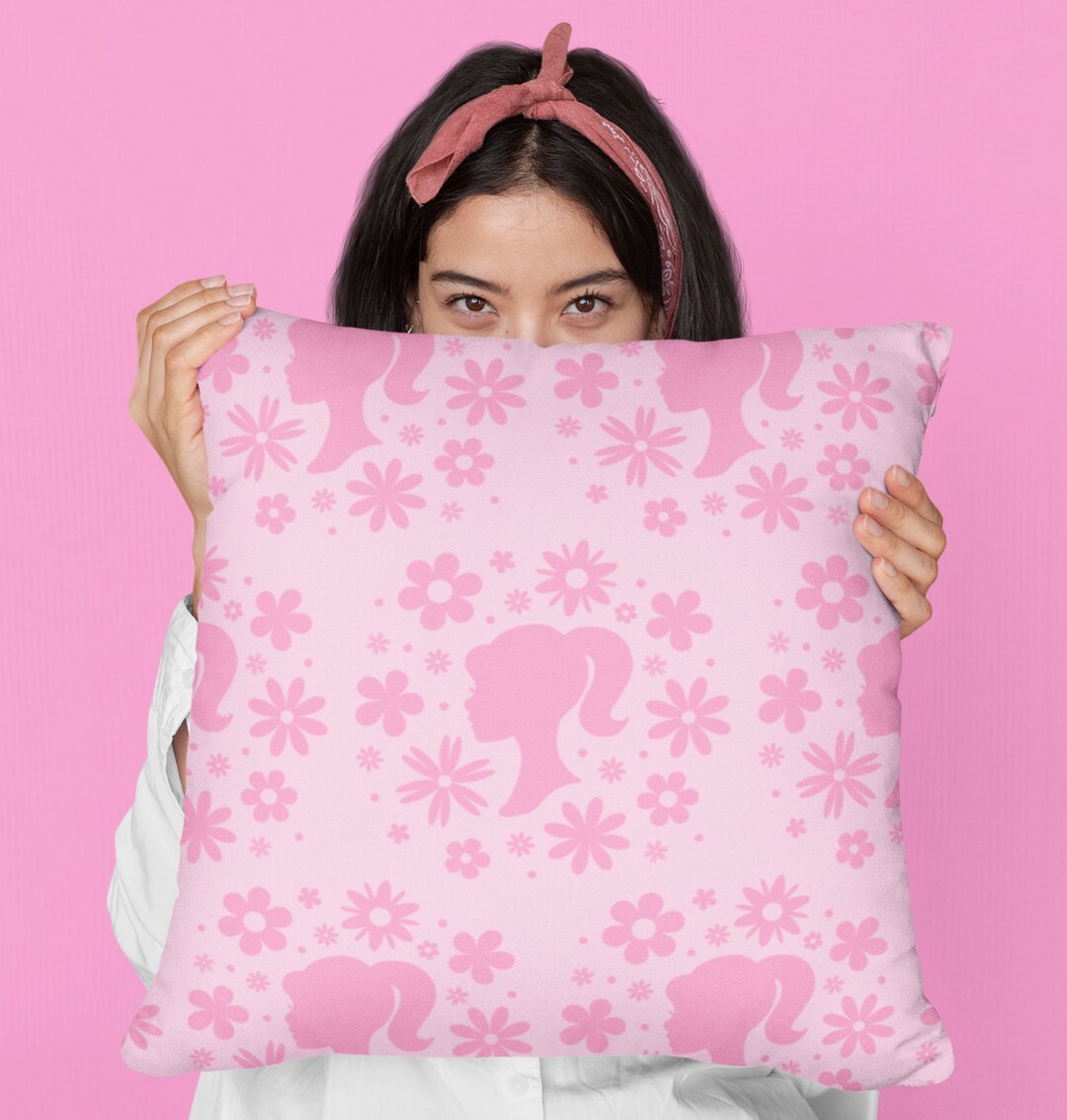 Pink Retro Doll Head Flower Throw Pillow Gift for Her Pillow INSERT ...