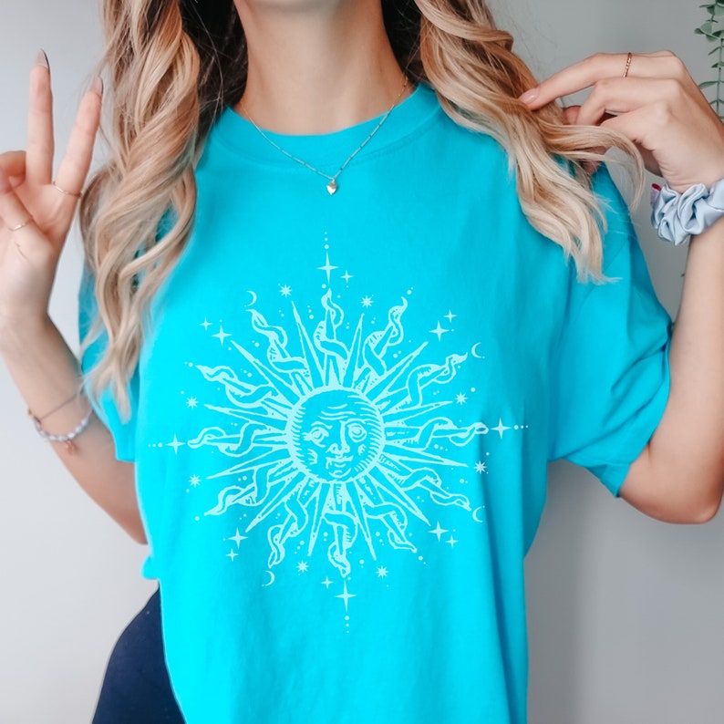Vintage White Sun Moon Celestial T-shirt, Tarot Sun Tees, Mystic ...