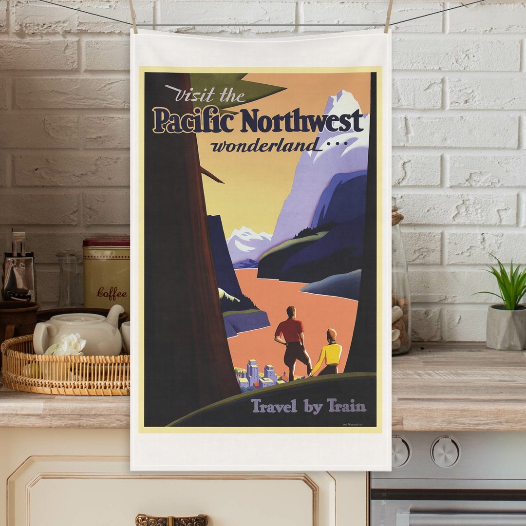 National Parks Pacific Northwest Gift Travel Poster Vintage Tea Towel ...