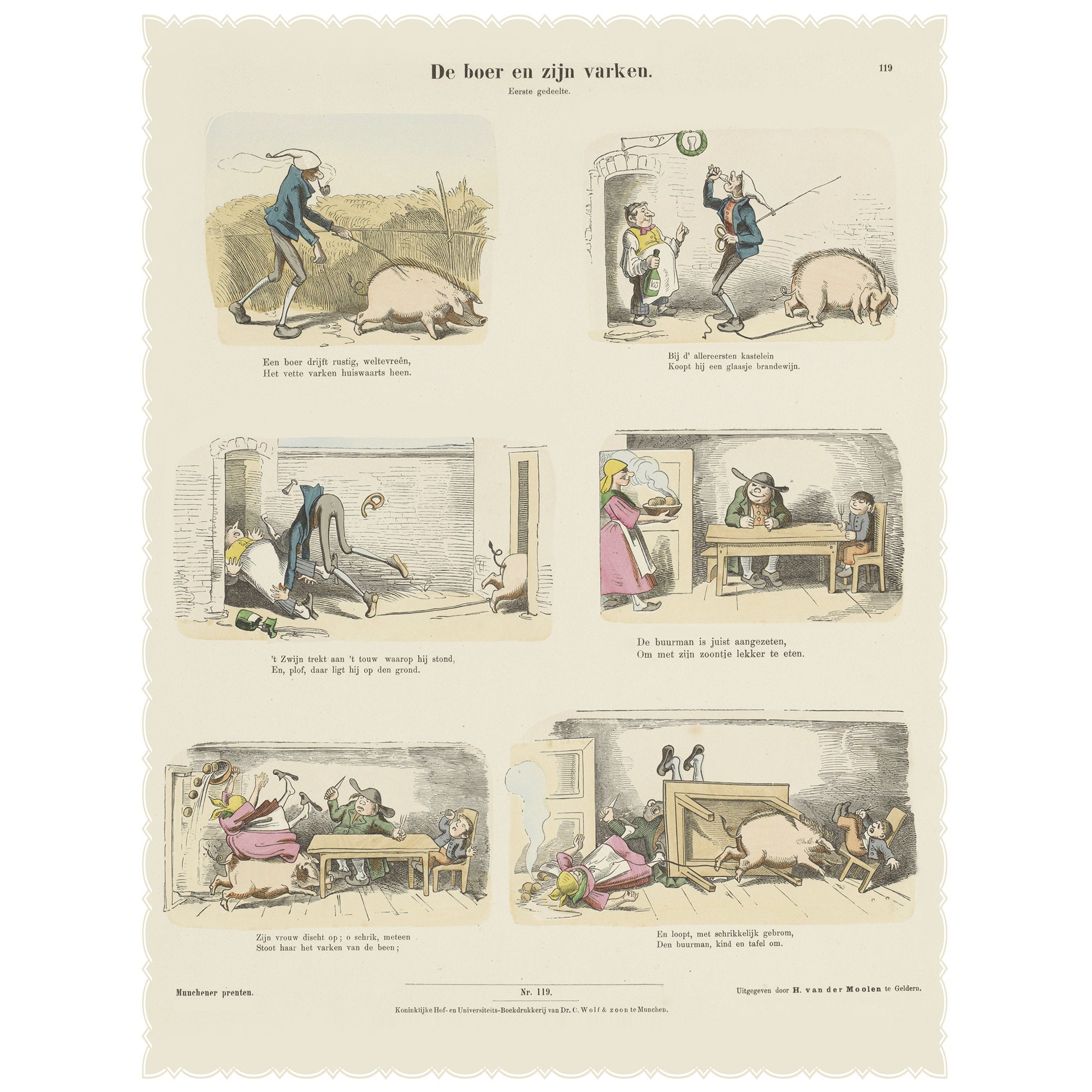 Funny Vintage Kitchen Stories Farmer & Pig Cotton Tea Towel ...