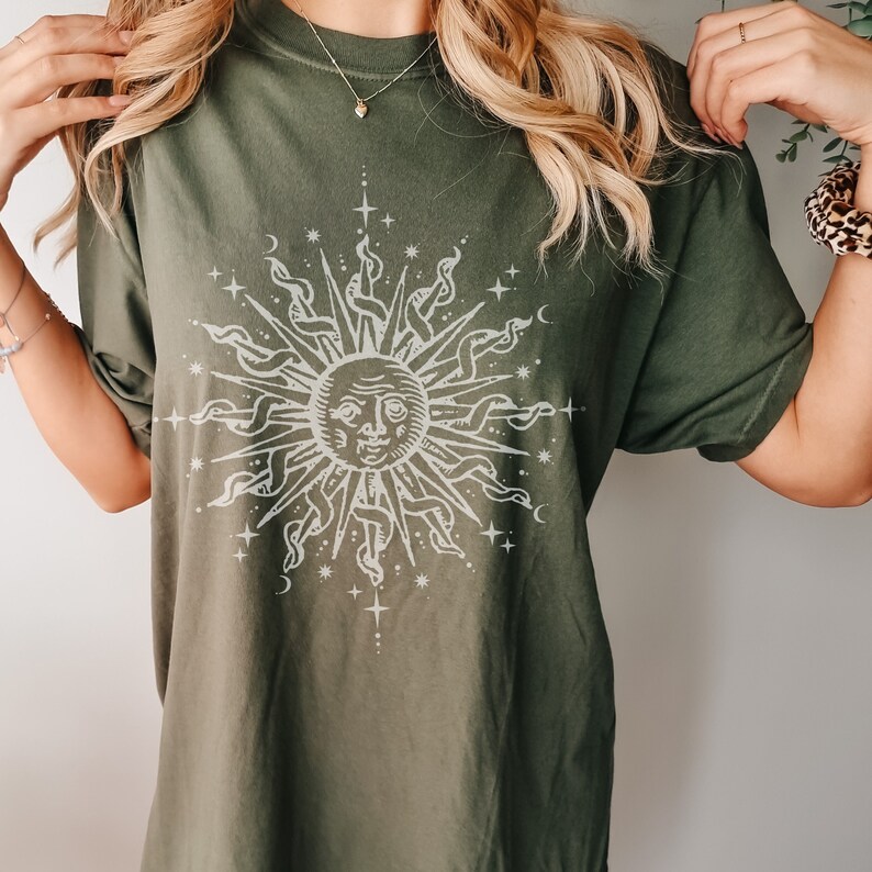 Vintage White Sun Moon Celestial T-shirt, Tarot Sun Tees, Mystic ...