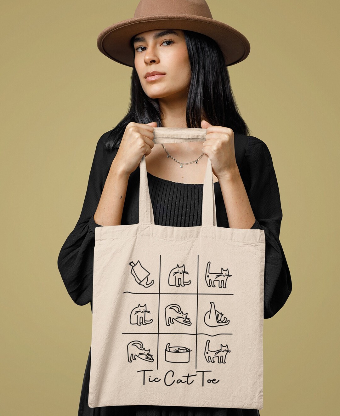 Two Sided Tic Cat Toe Cat Game Canvas Tote Bag Gift for Cat Lover Funny ...