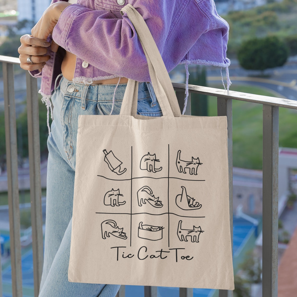 Two Sided Tic Cat Toe Cat Game Canvas Tote Bag Gift for Cat Lover Funny ...