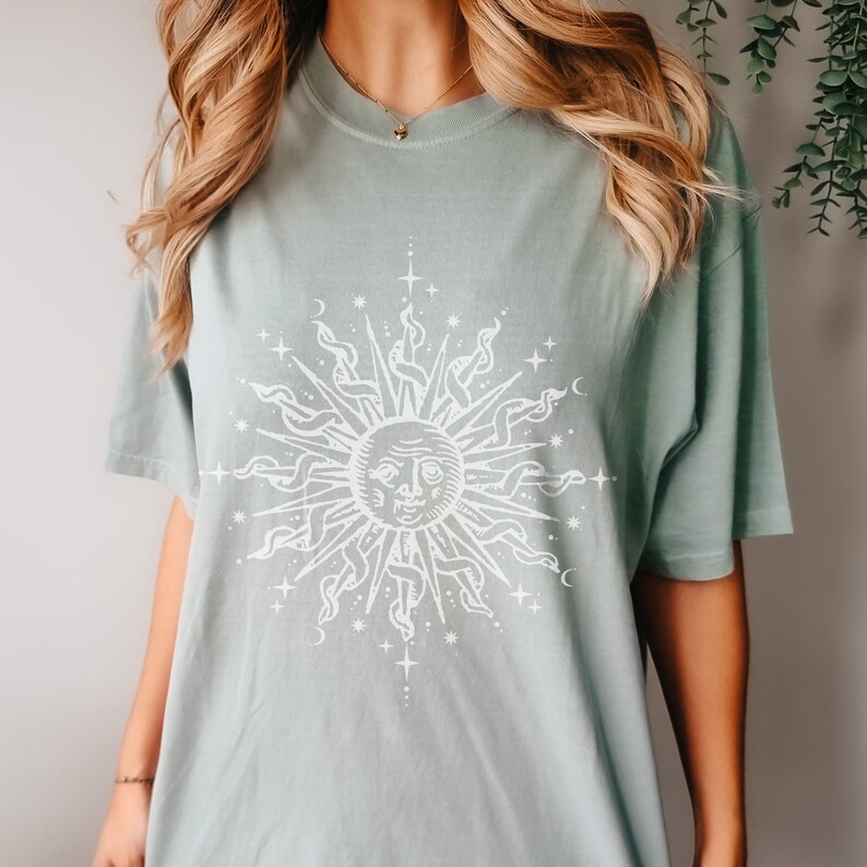 Vintage White Sun Moon Celestial T-shirt, Tarot Sun Tees, Mystic ...