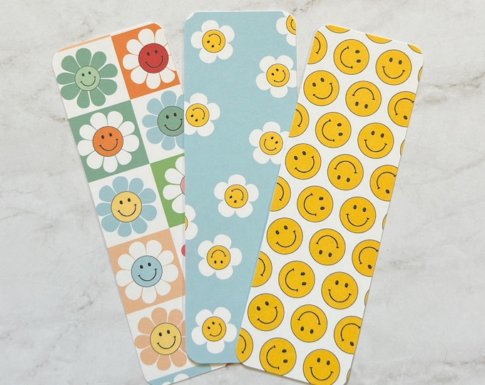 Smiley Face Bookmarks | Happy Floral Bookmarks - Etsy