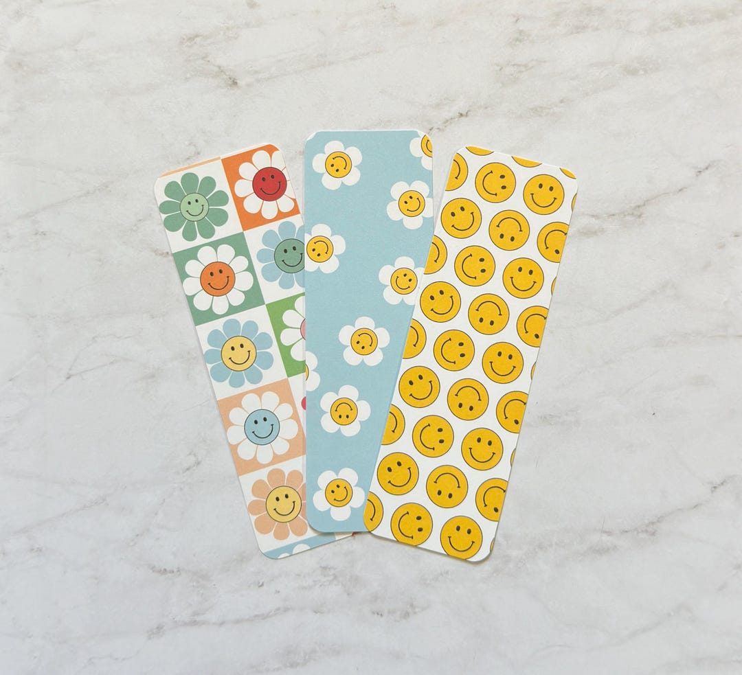 Smiley Face Bookmarks | Happy Floral Bookmarks - Etsy