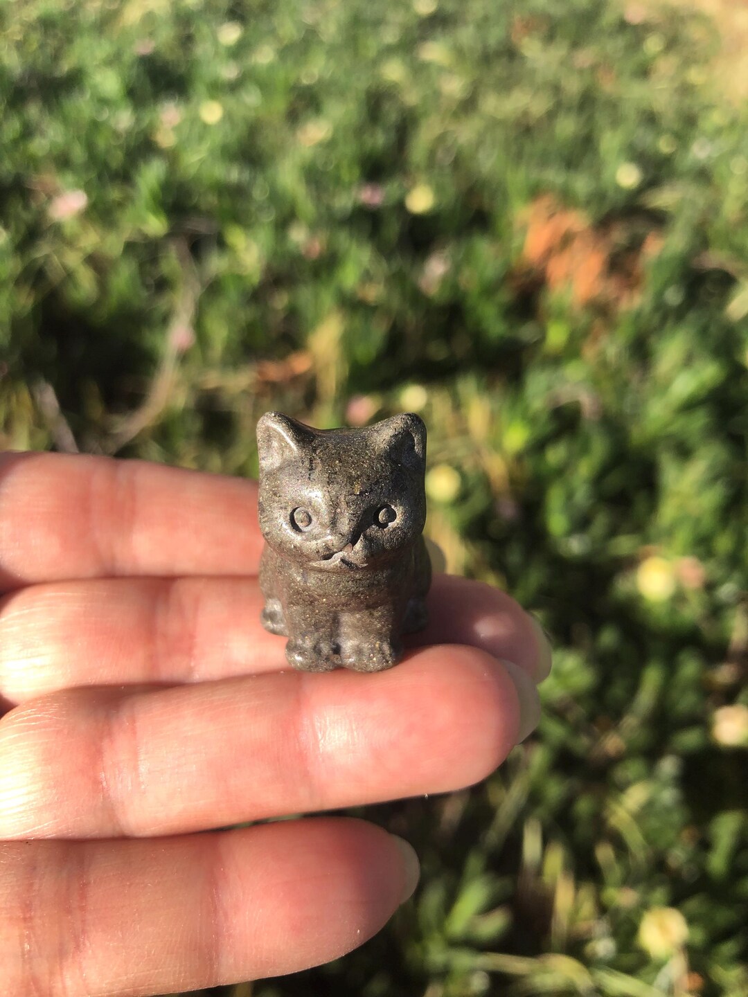 Tiny 1.1" Cat Pyrite Fools Gold Carved Cat Statue Totem Magic ...