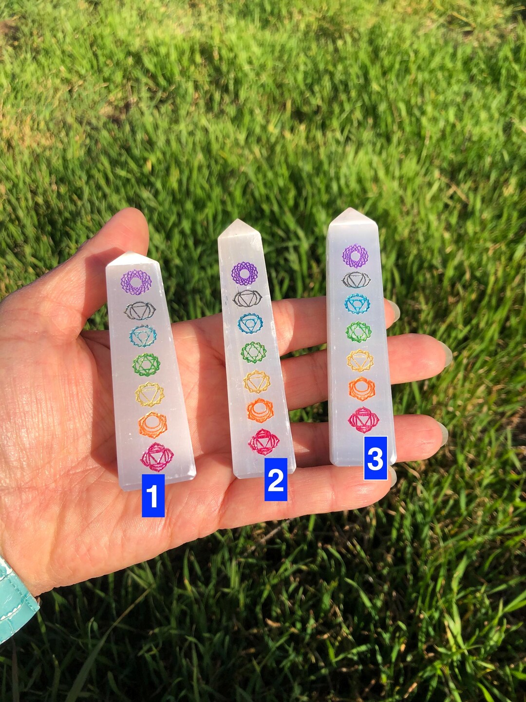 Selenite and 7 Chakras Obelisk Tower Point Healing Crystal Gemstone 3 ...